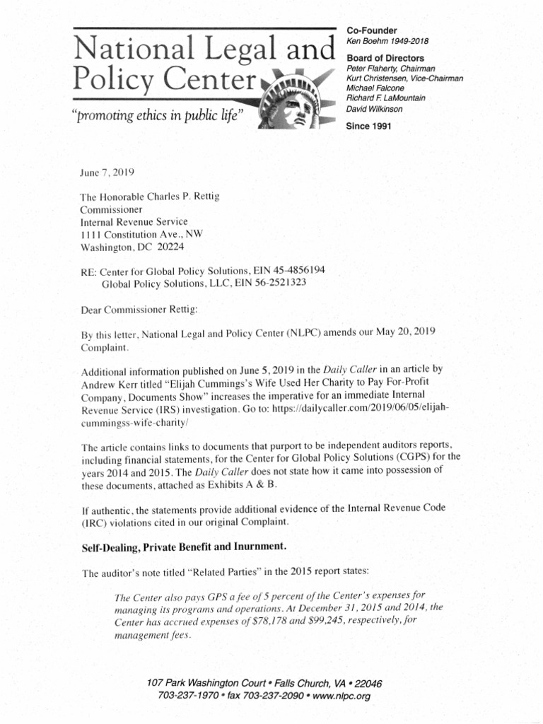 IRS Complaint (Amendment) vs. Maya Rockeymoore Cummings and Center For ...