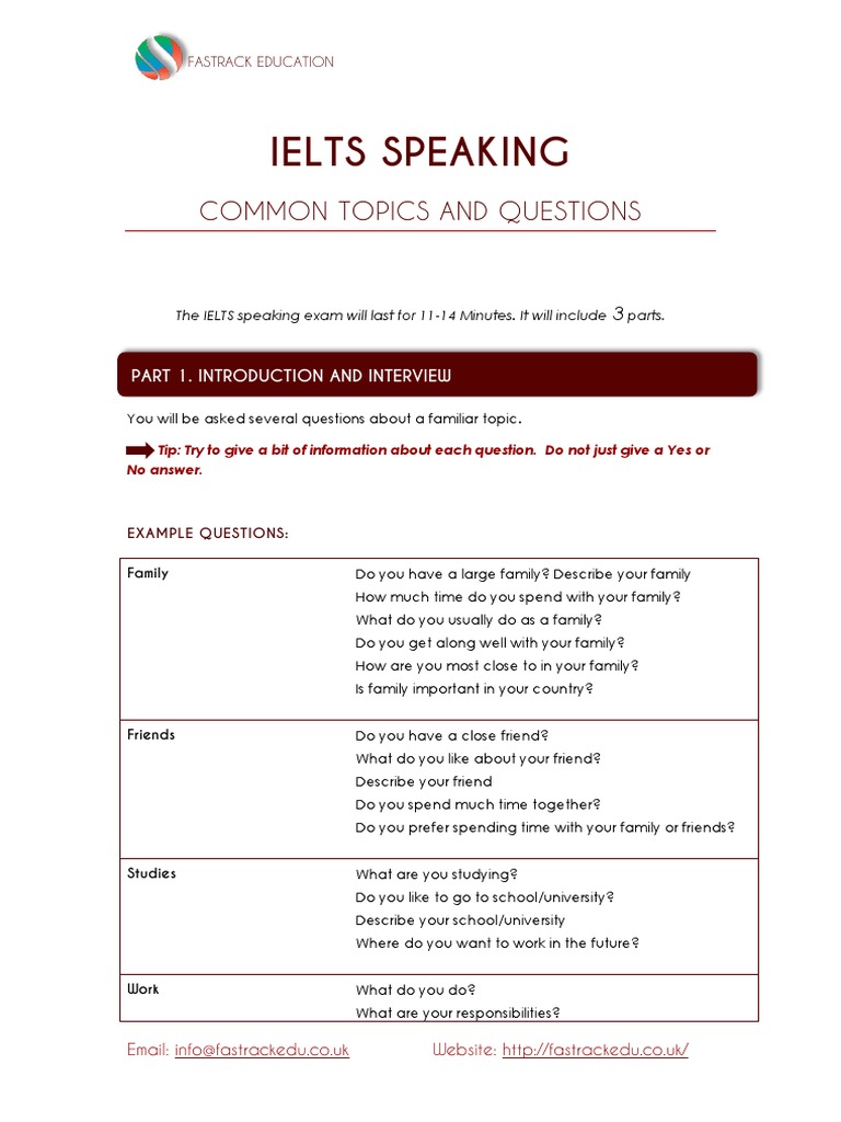 IELTS Speaking Topics | PDF