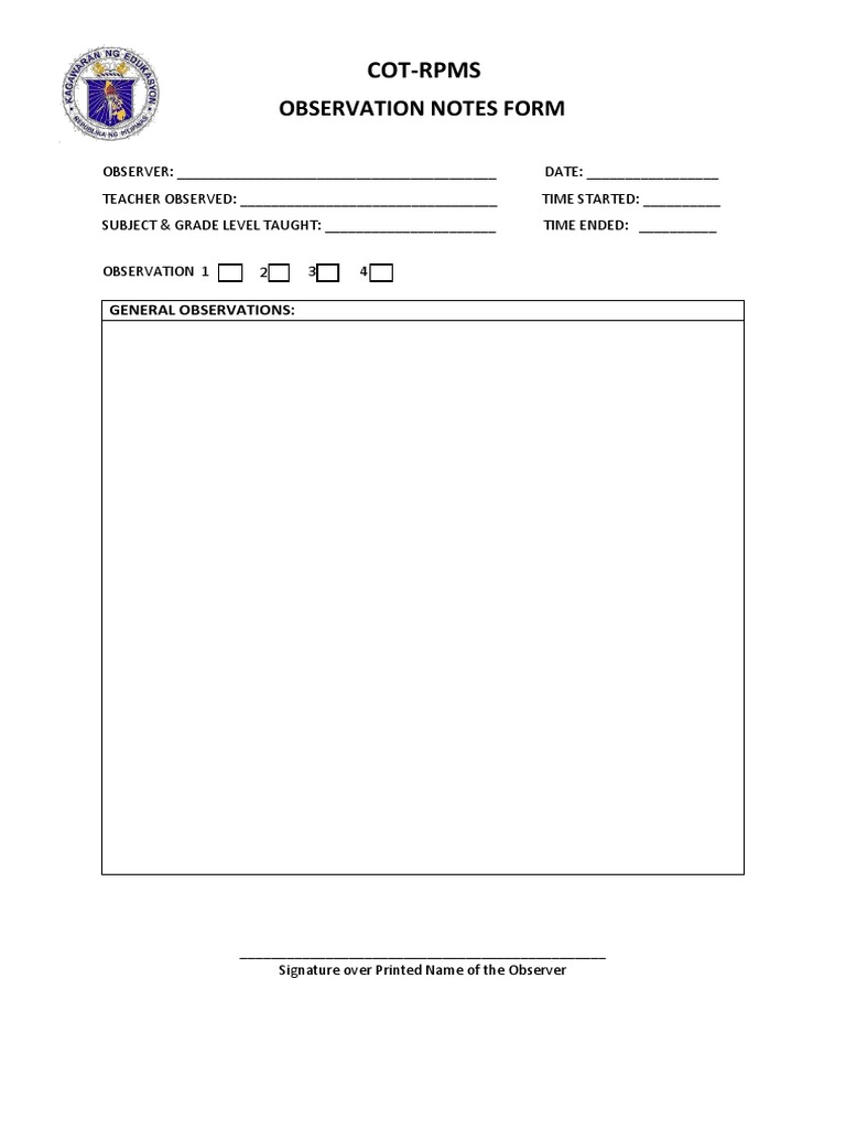 Observation Notes Form | PDF | Learning | Behavior Modification