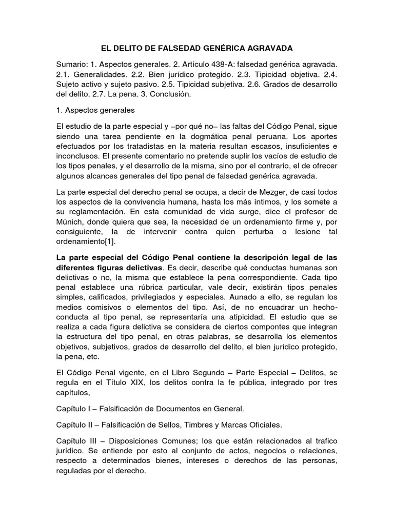 Delito de Falsedad Genérica | PDF | Titulo academico | Derecho penal