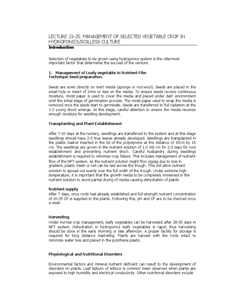 Plant Management Notes Pdf Cucumber Seedling