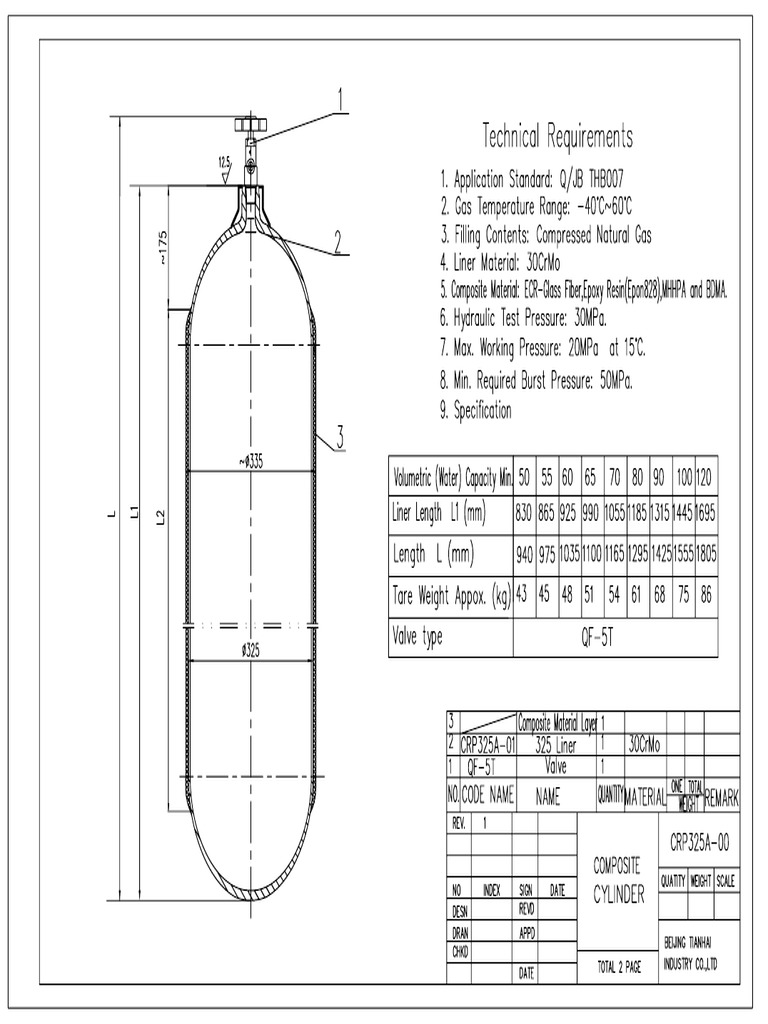 CRP325-00-50 120 L (Drawing of Gas Cylinder) | PDF | Gas Technologies ...