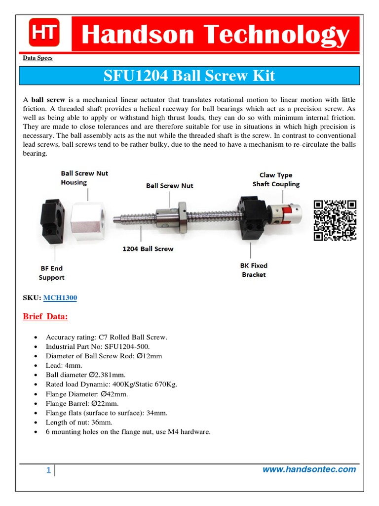 SFU1204 Ball Screw Kit | PDF | Screw | Mechanical Engineering
