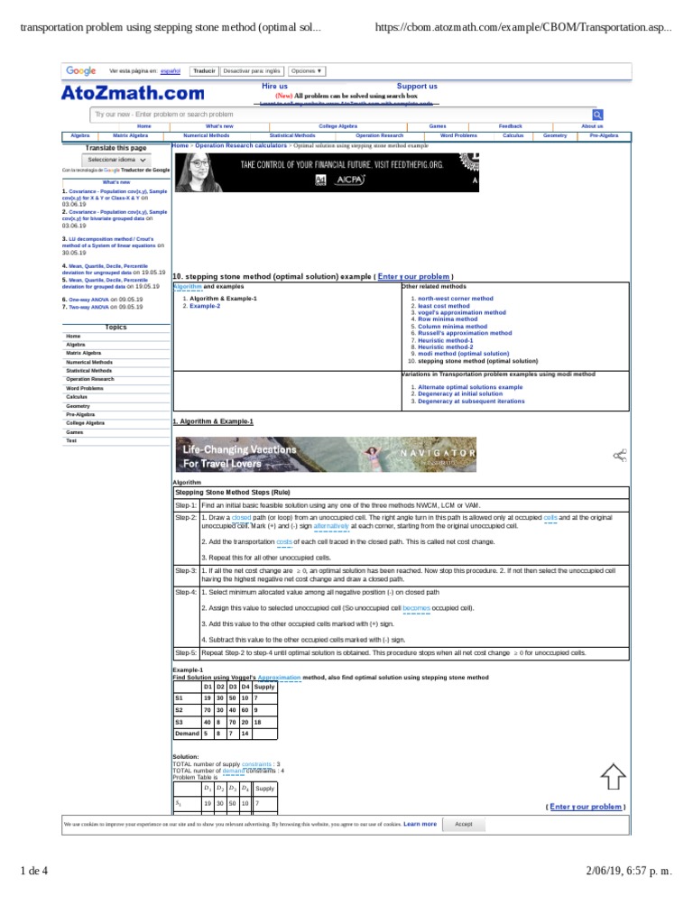 Stepping Stone Method | PDF | Numerical Analysis | Mathematical ...