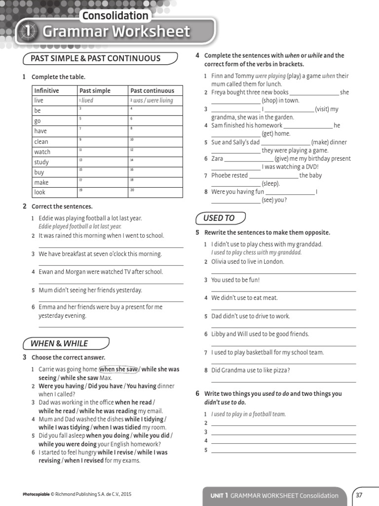 Achievers B1 Grammar Worksheet Consolidation Unit 1 | PDF | Morphology ...