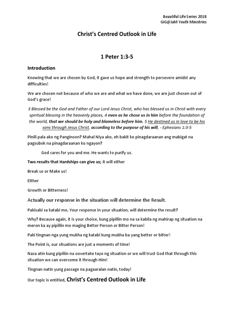 Christ Centered Outlook in Life | PDF | Mercy | Born Again