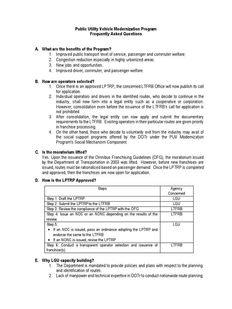 Public Utility Vehicle Modernization Program FAQs PDF | PDF | Public ...
