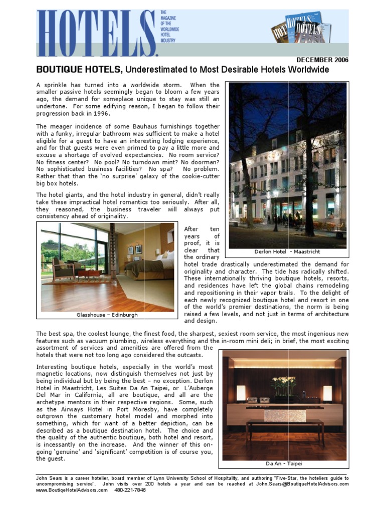 Boutique Hotel Magic News Article | PDF | Hospitality Industry | Hotel