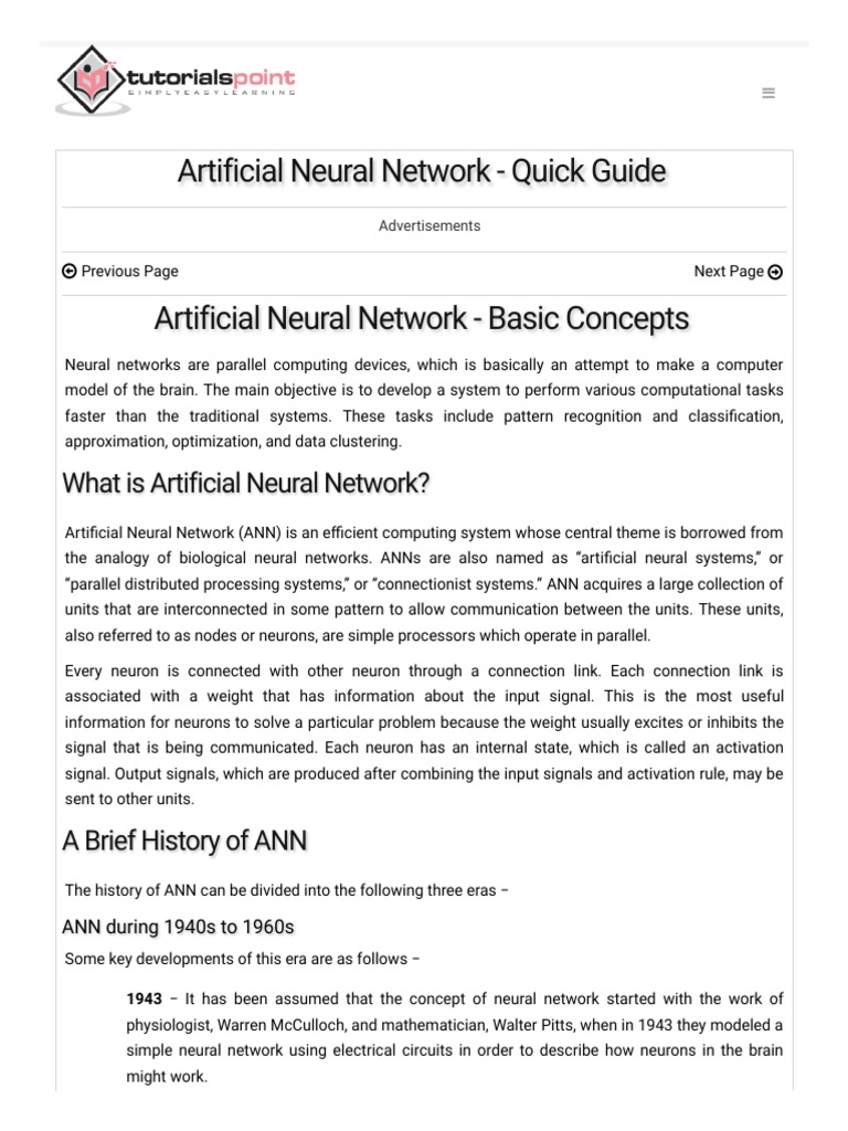 Artificial Neural Network Quick Guide | PDF | Artificial Neural Network ...