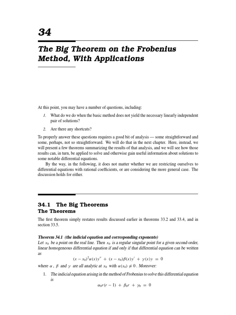 The Big Theorem On The Frobenius Method, With Applications | PDF ...