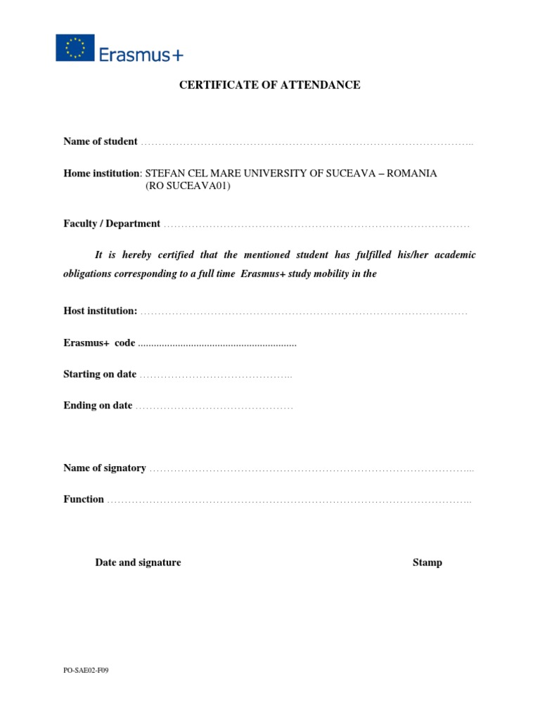 Erasmus+ Attendance Certificate Template | PDF