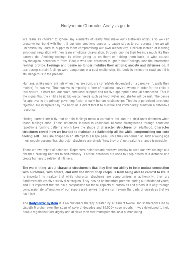 Bodynamic Character Analysis Guide | PDF | Compassion | Emotions