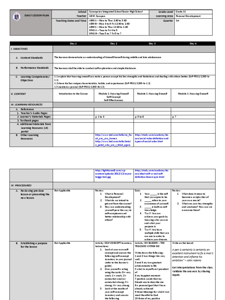 Grade 11 Personal Development Plan | PDF | Neuroscience | Learning