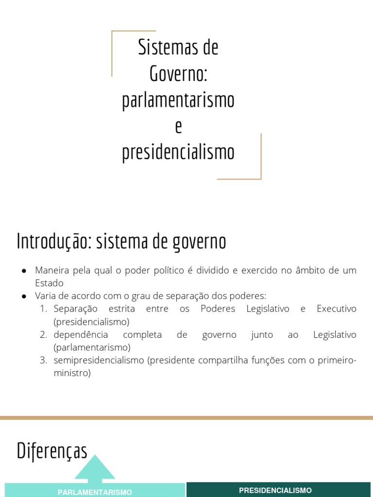 Sistemas de Governo - Parlamentarismo e Presidencialismo | PDF ...