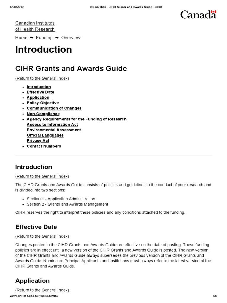 Introduction - CIHR Grants and Awards Guide - CIHR | PDF | Privacy | Canada