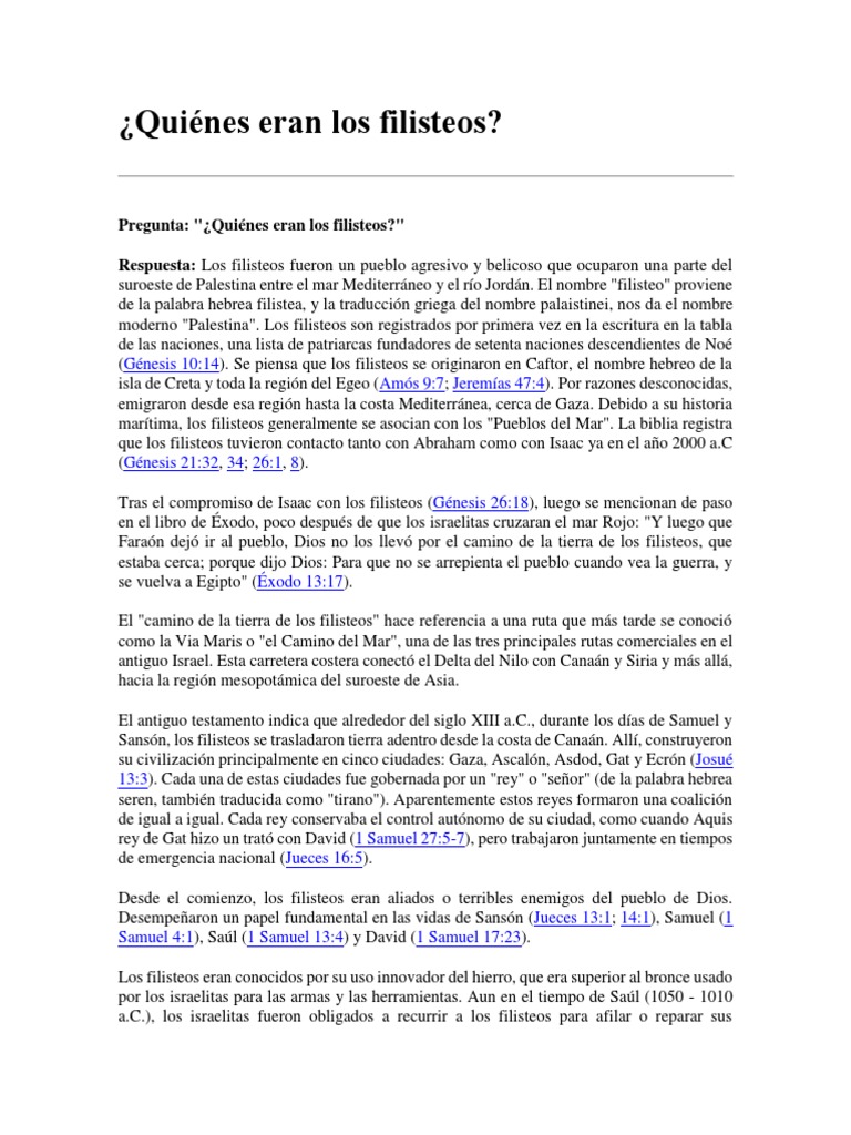 Quiénes Eran Los Filisteos | PDF | Filisteos | Libros de Samuel