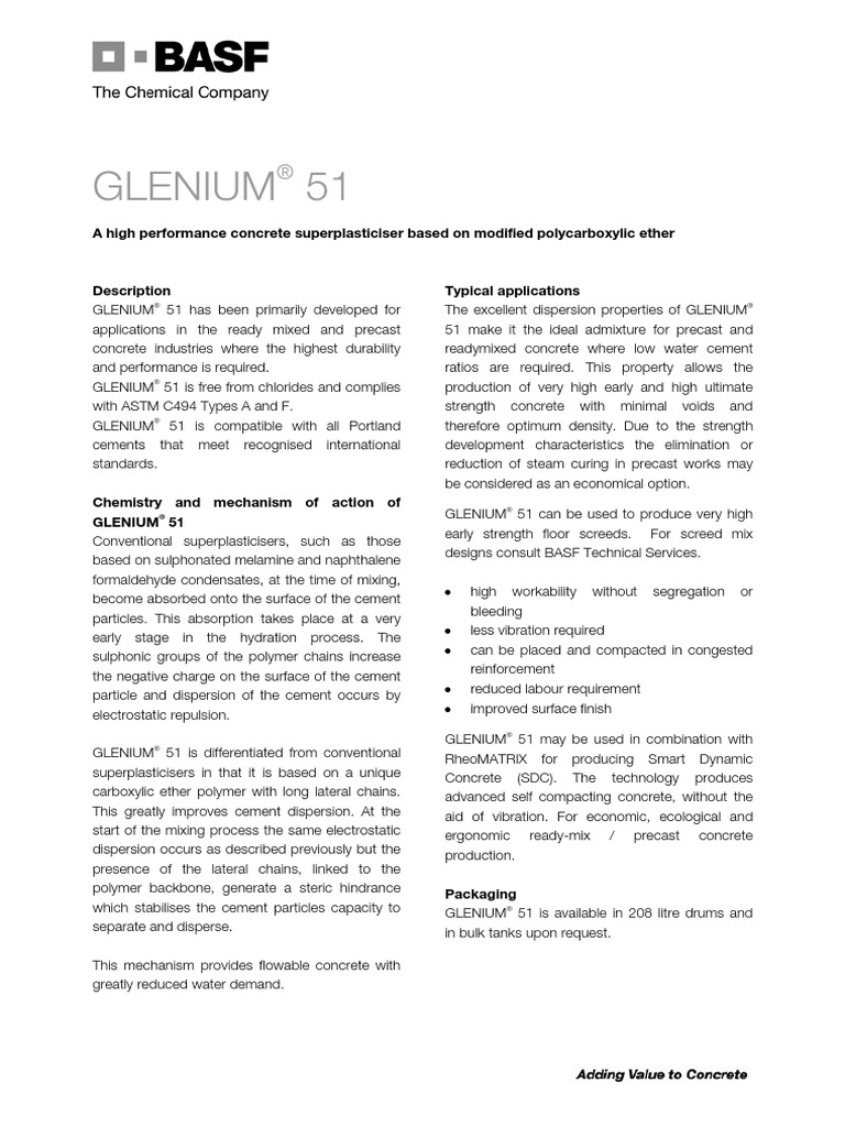 TDS - Glenium 51 | PDF | Concrete | Cement