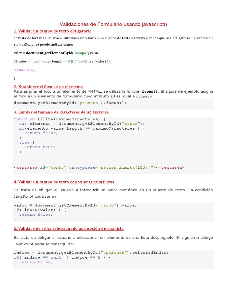 Validaciones de Formulario Usando Javasc | PDF | Script Java ...