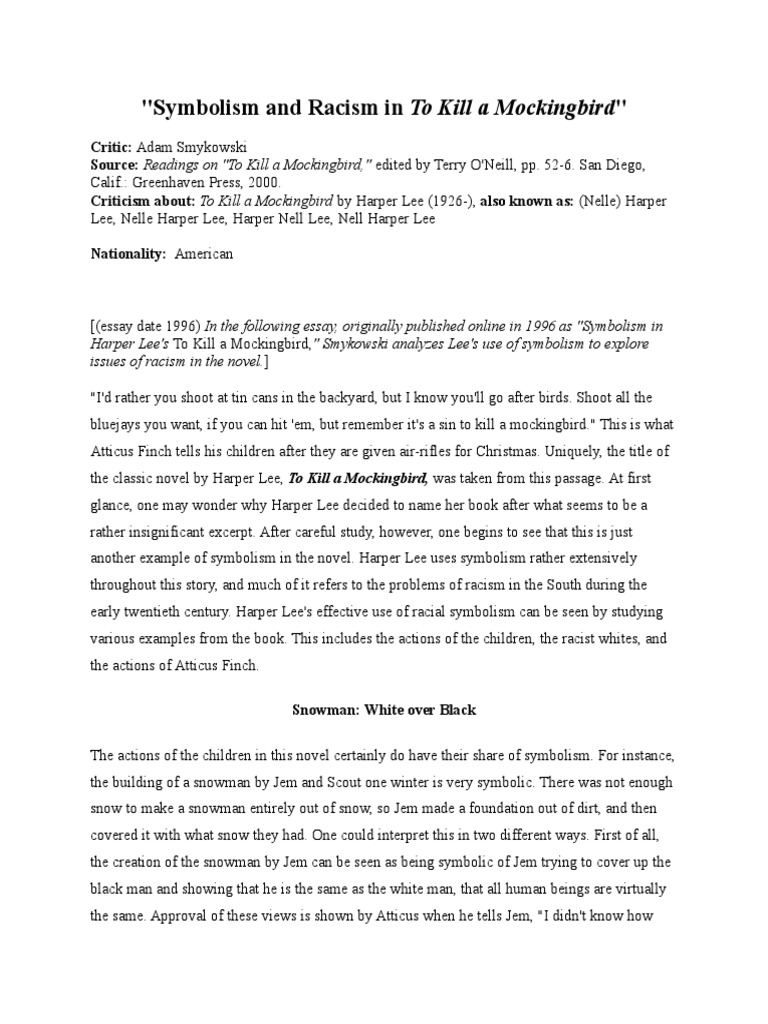 Symbolism and Racism in TKAM | PDF | To Kill A Mockingbird