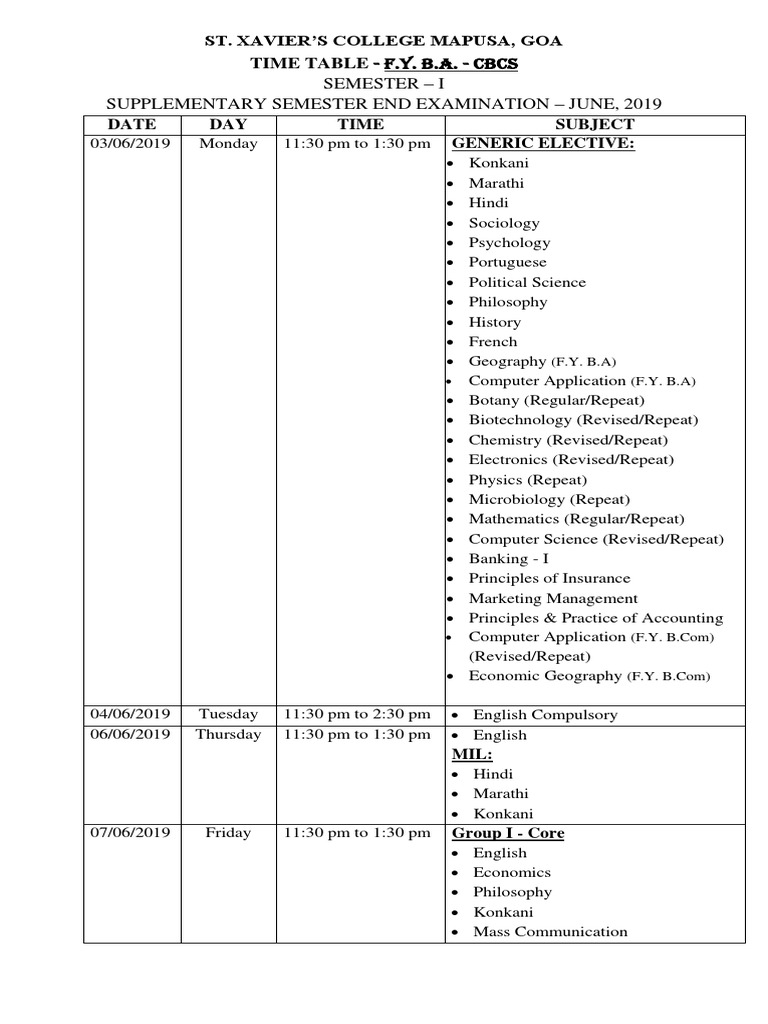 F Y B A CBCS Semester I Supplementary Semester End Examination