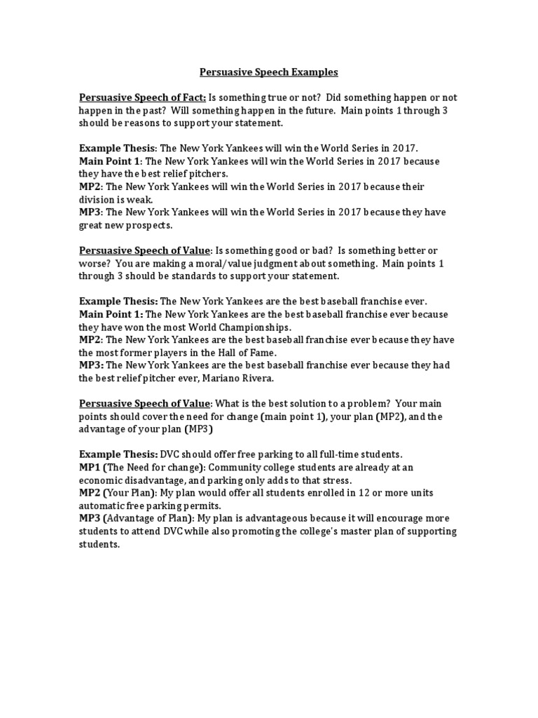 Persuasive Speech Examples | PDF