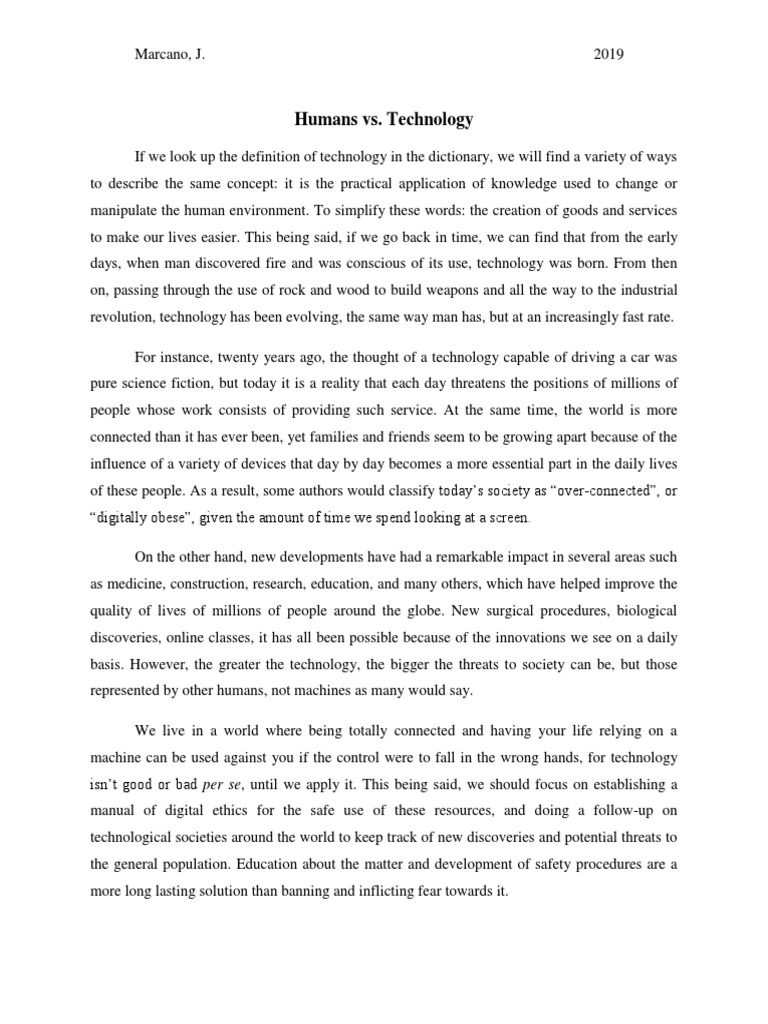 Humans Vs Technology | PDF | Human | Society