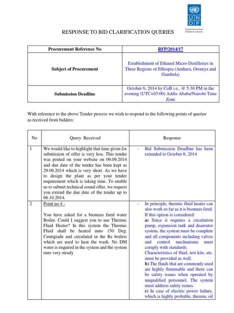 Bid Clarification for Ethanol Distillery RFP | PDF | Request For ...