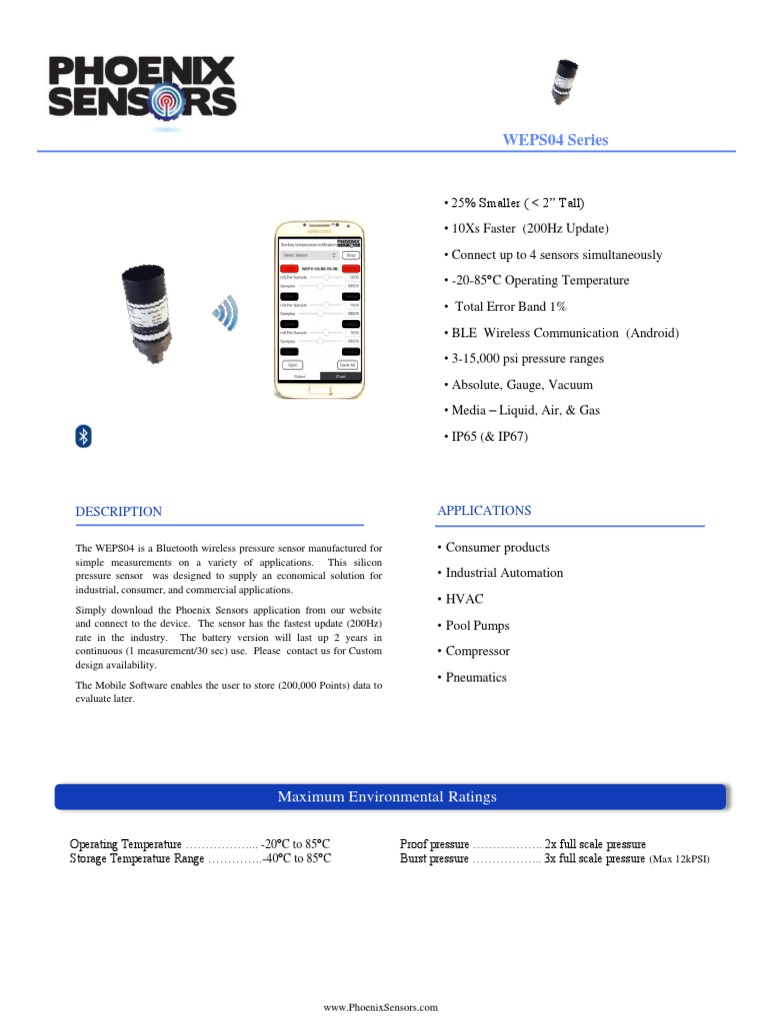 Bluetooth Wireless Pressure Sensor WEPS04 | PDF | Sensor | Pressure