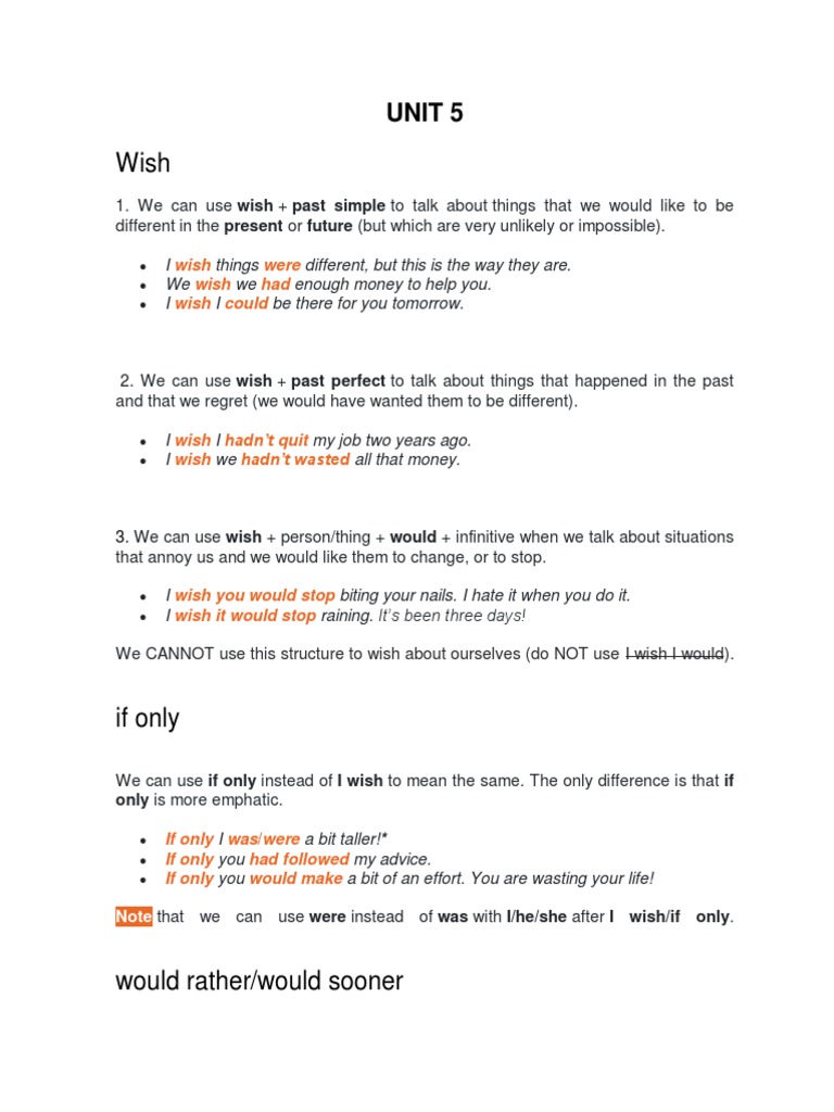 Wish - If Only - It S Time - Would Rather | PDF | Grammar | Syntax