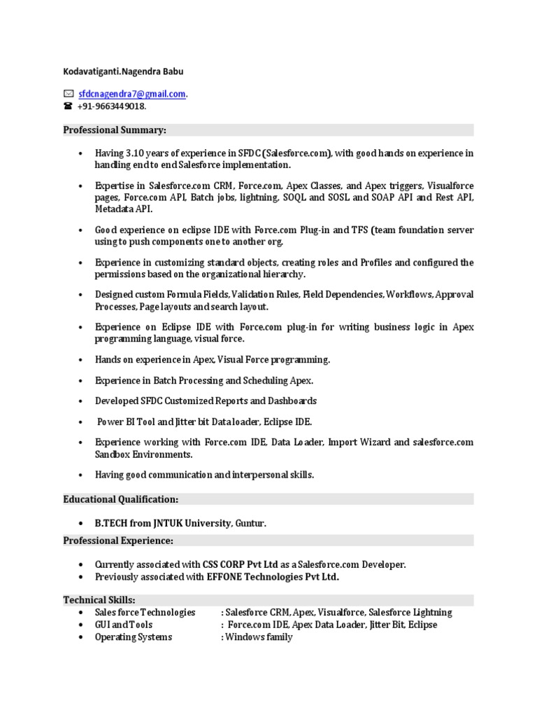 Salesforce Developer Resume | PDF | Salesforce.Com | Information ...