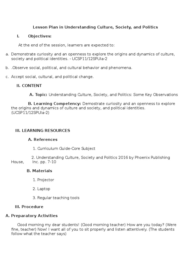 Understanding Culture Lesson Plan | PDF | Identity (Social Science ...
