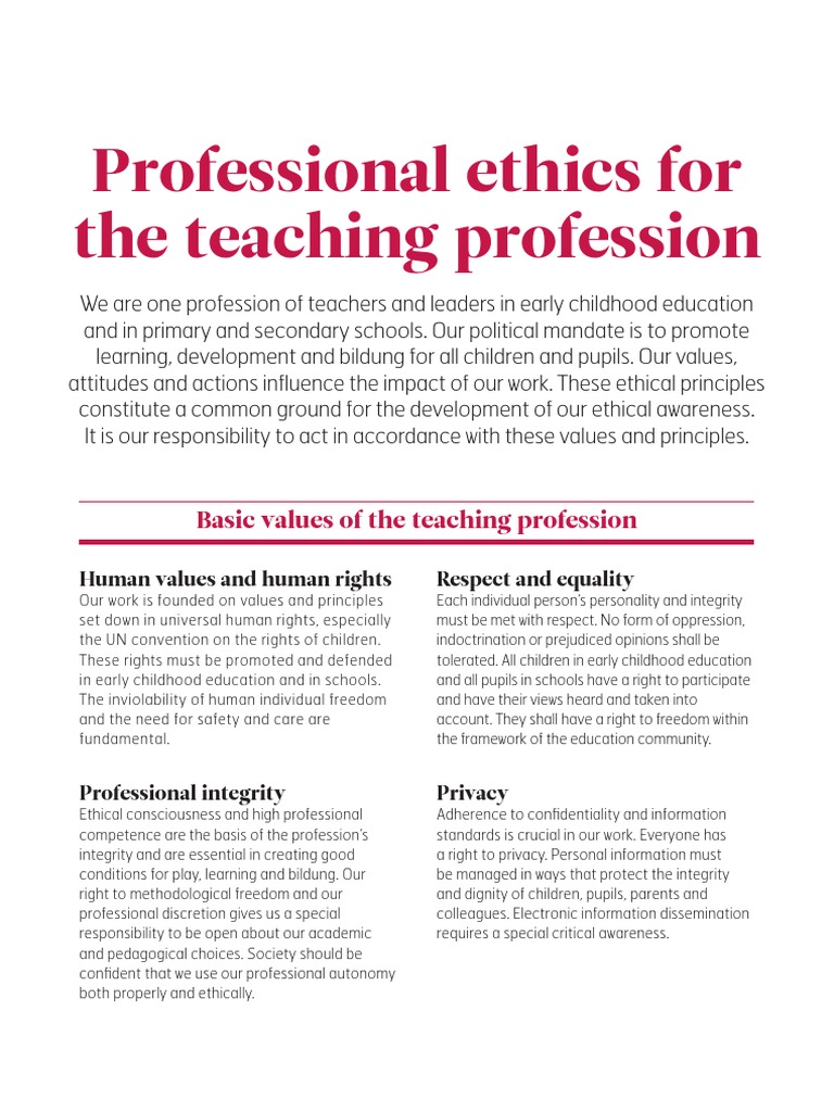 Prof Ethics For Teaching Profession Pdf Pdf Integrity Value Ethics