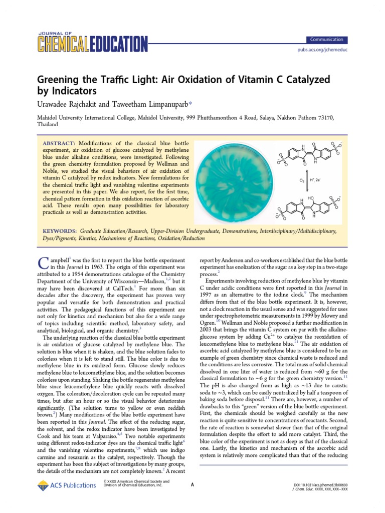 Air Oxidation of Vitamin C Catalyzed by Indicators | PDF | Chemistry ...