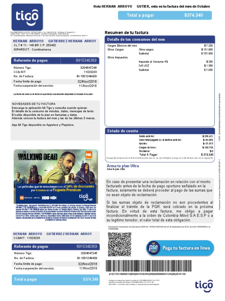 Factura Tigo | PDF | Cheque | Teléfonos móviles