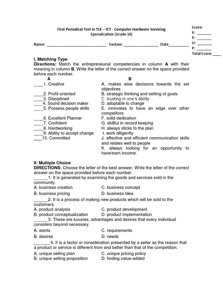 TLE Exam | PDF | Product (Business) | New Product Development