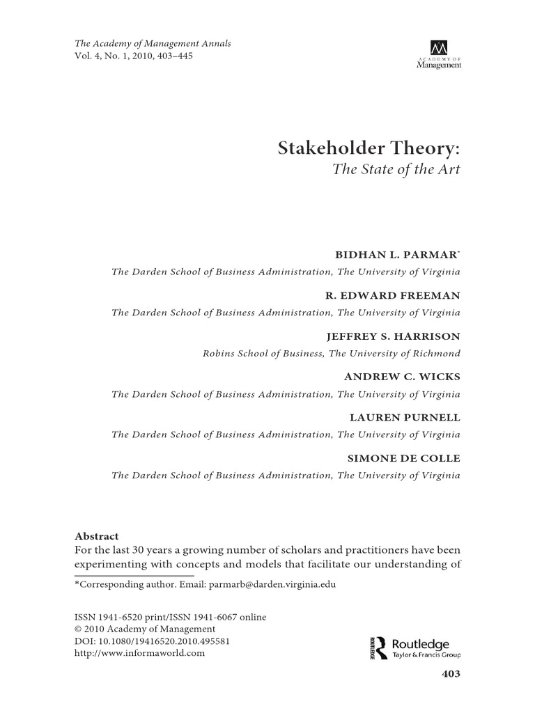 Parmar, Freeman, Harrison, Wicks, Purnell - de Colle 10 Stakeholder ...