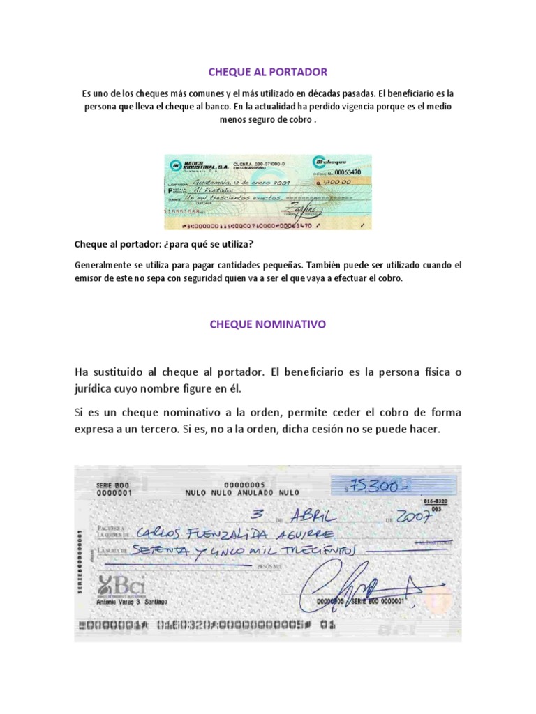 Copia de Tipos de Cheques | PDF | Cheque | Bancario