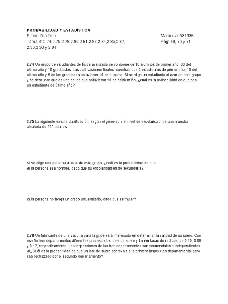 Tarea 3 Proba | PDF | Probabilidad | Especialidades Medicas