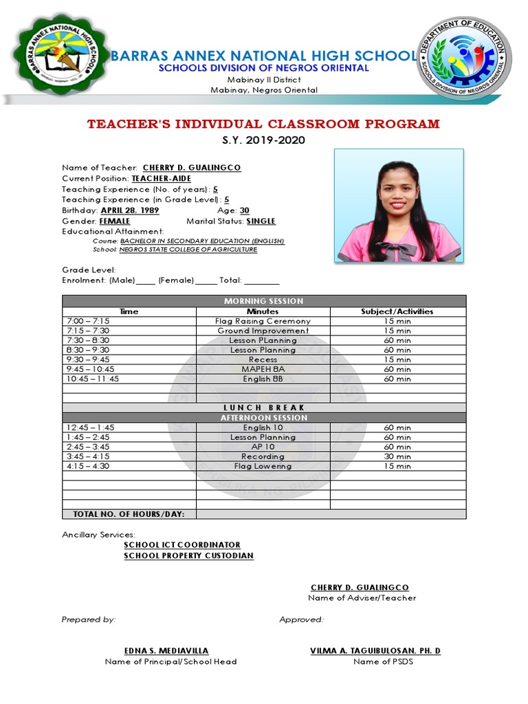 Barras Annex National High School: Teacher'S Individual Classroom ...