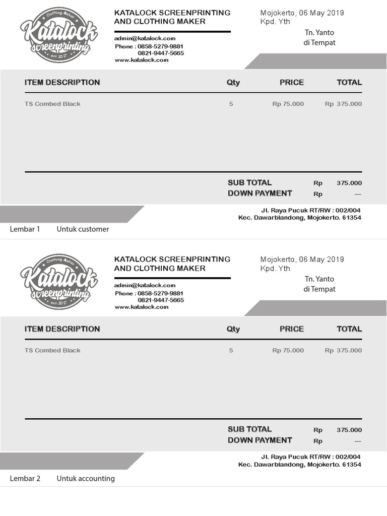 Katalock Clothing Order Invoice | PDF | Accounting | Business
