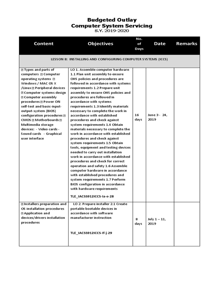 CSS 11 Budgeted Outlay | PDF | Installation (Computer Programs ...