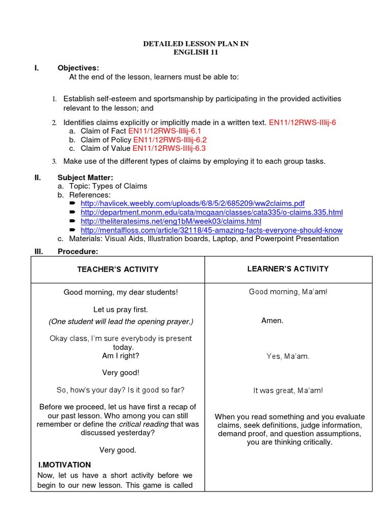 Analyzing Claims in English 11: A Lesson Plan on Identifying Claims of ...