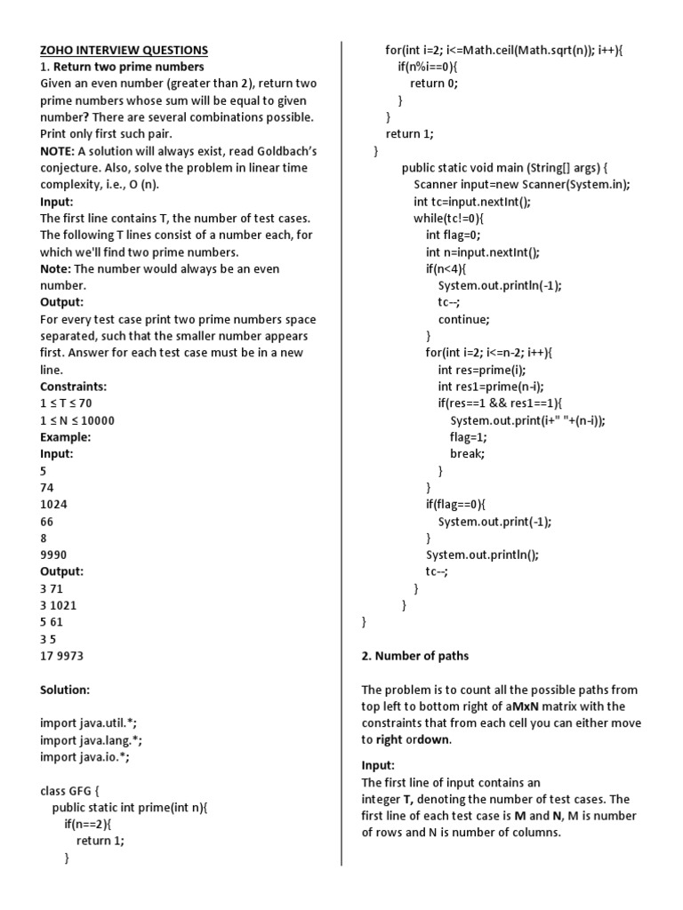 Zoho Interview Questions | PDF | String (Computer Science) | Matrix (Mathematics)