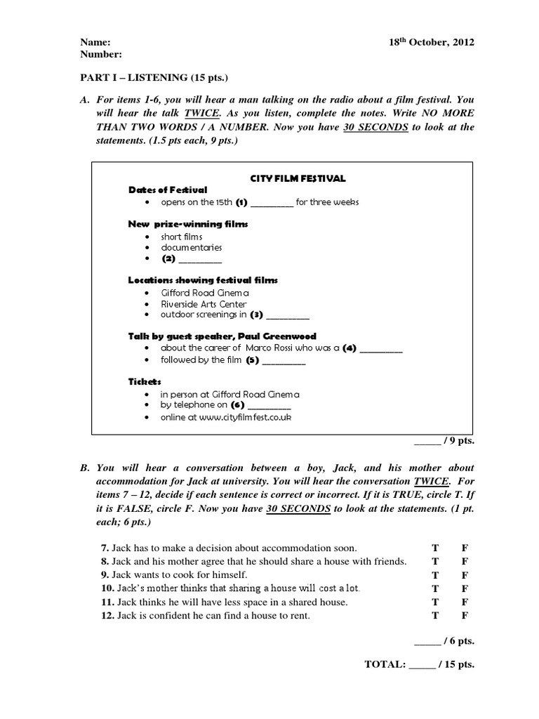 PET Answer Sheets | PDF
