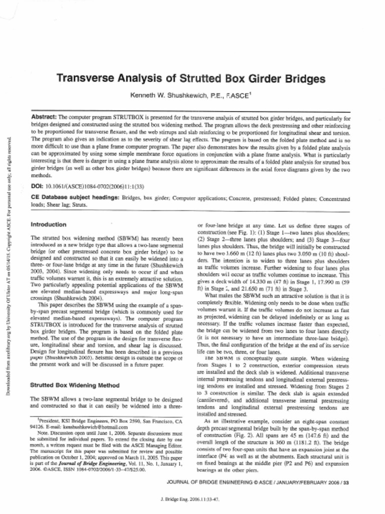 Transverse Analysis of Struted Box Girder Bridges | PDF