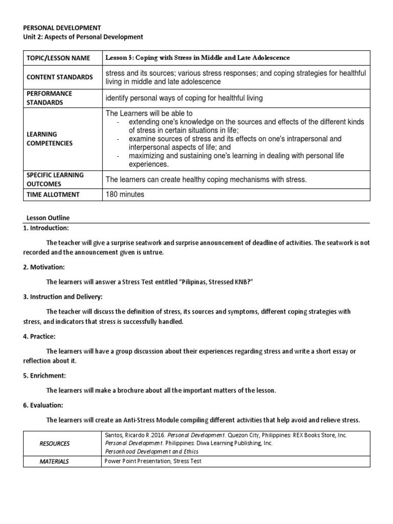 Coping With Stress Teaching Guide | PDF | Coping (Psychology) | Stress ...