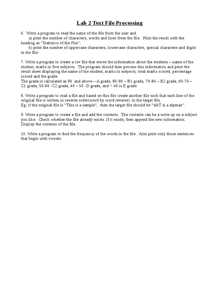 Lab 2 Text File Processing | PDF