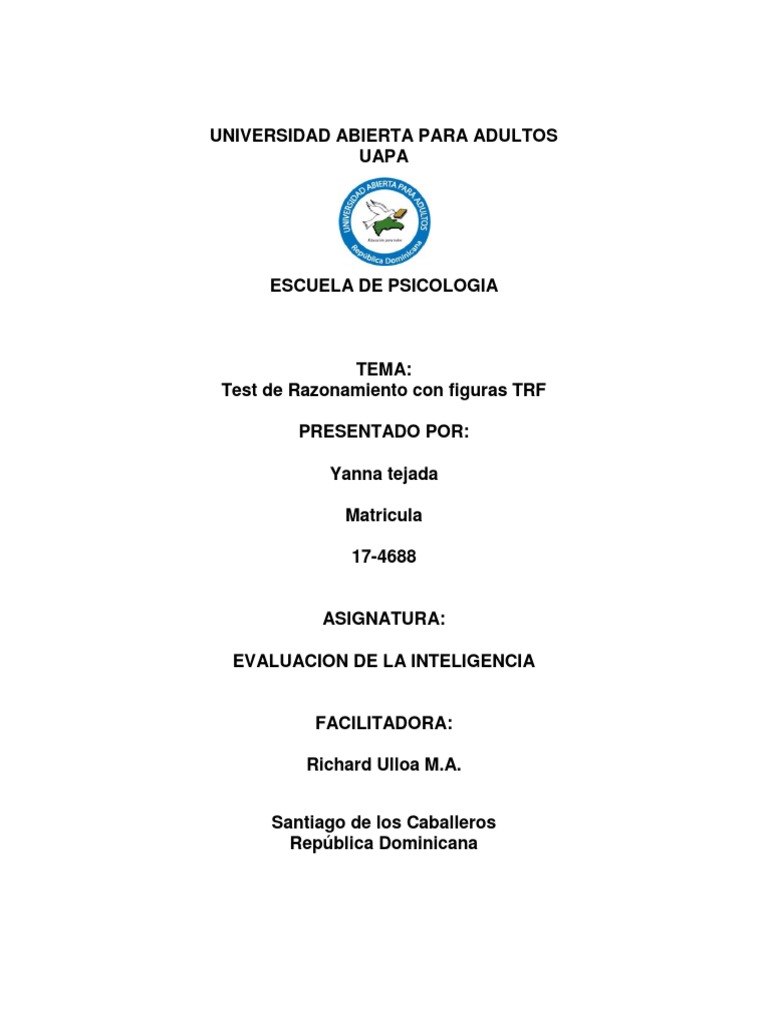 Test de Razonamiento con Figuras TRF | PDF | Inteligencia | Razón