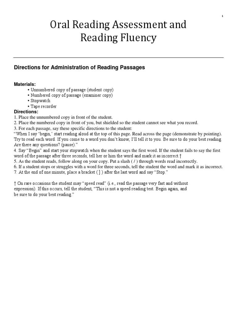 Assessing Reading Fluency and Analyzing Oral Reading Miscues to Inform ...