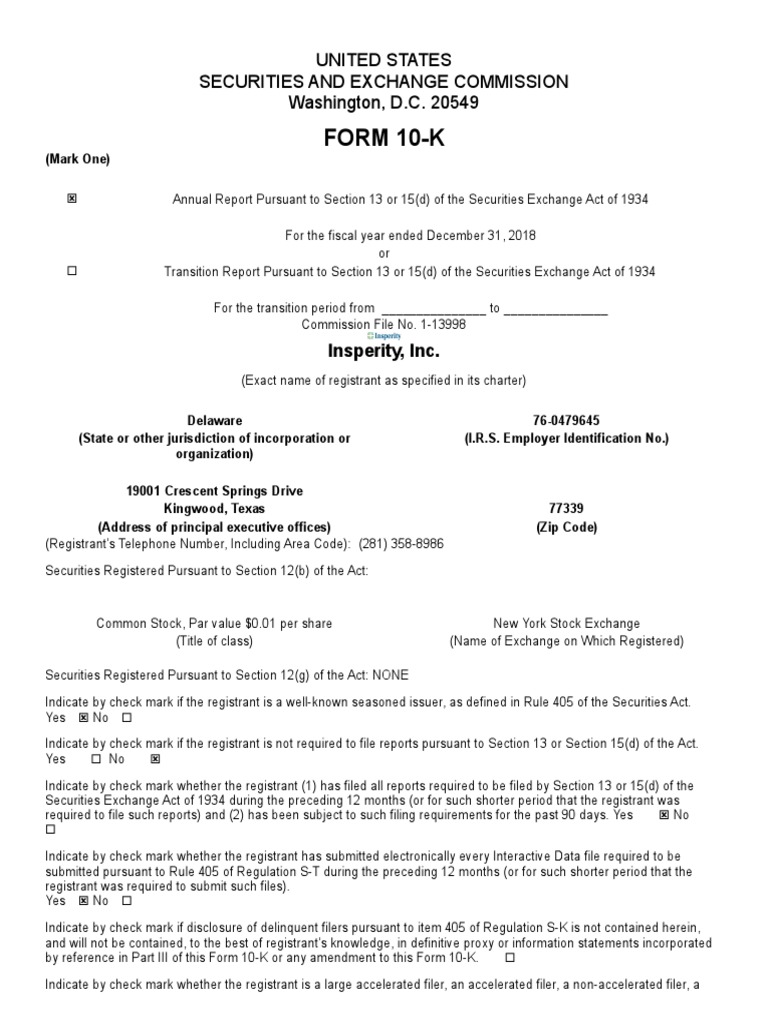 Insperity 10k Report | PDF | Human Resources | Human Resource Management